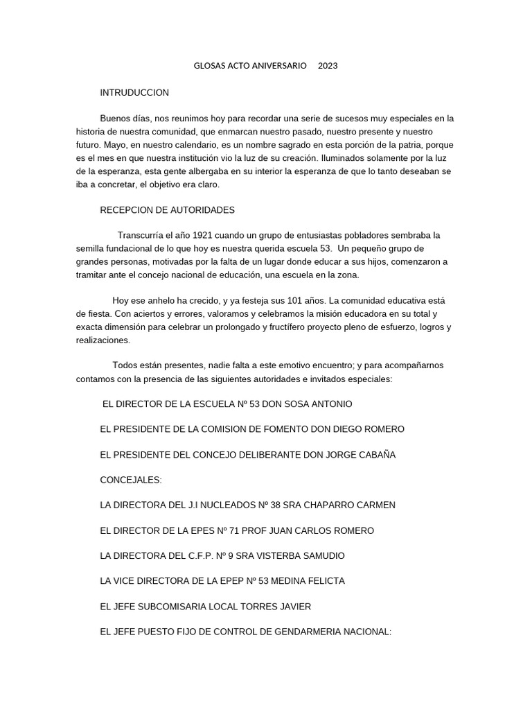 GLOSAS ACTO ANIVERSARIO 2023 | PDF | Himnos