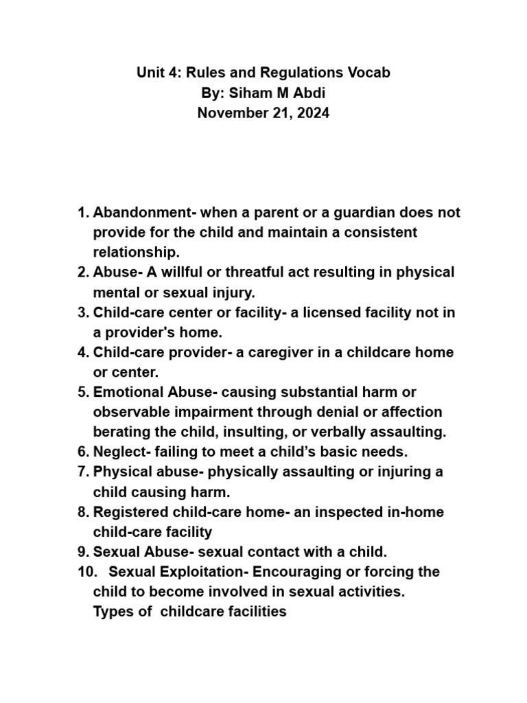 Unit 4 - Rules and Regulations Vocab | PDF