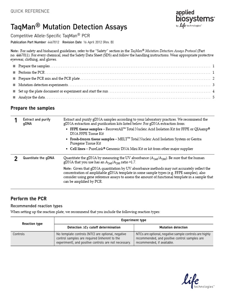 TaqMan® Mutation Detection Assays | PDF | Polymerase Chain Reaction ...