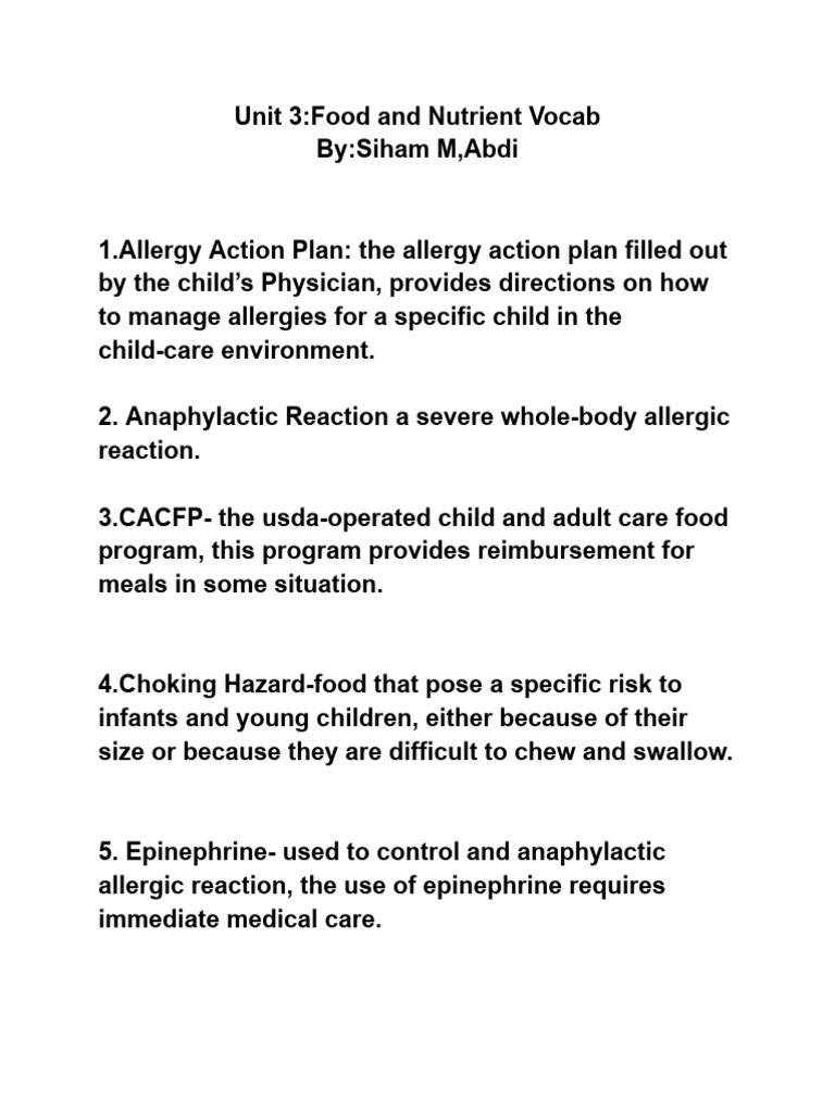 Unit 3 - Food and Nutrient Vocab | PDF
