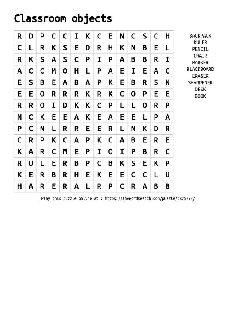 Thewordsearch Com Classroom Objects 6825772 | PDF