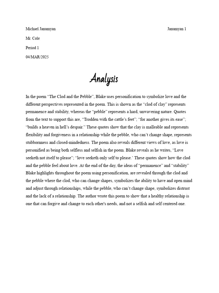 The Clod and The Pebble - Literary Device Analysis | PDF