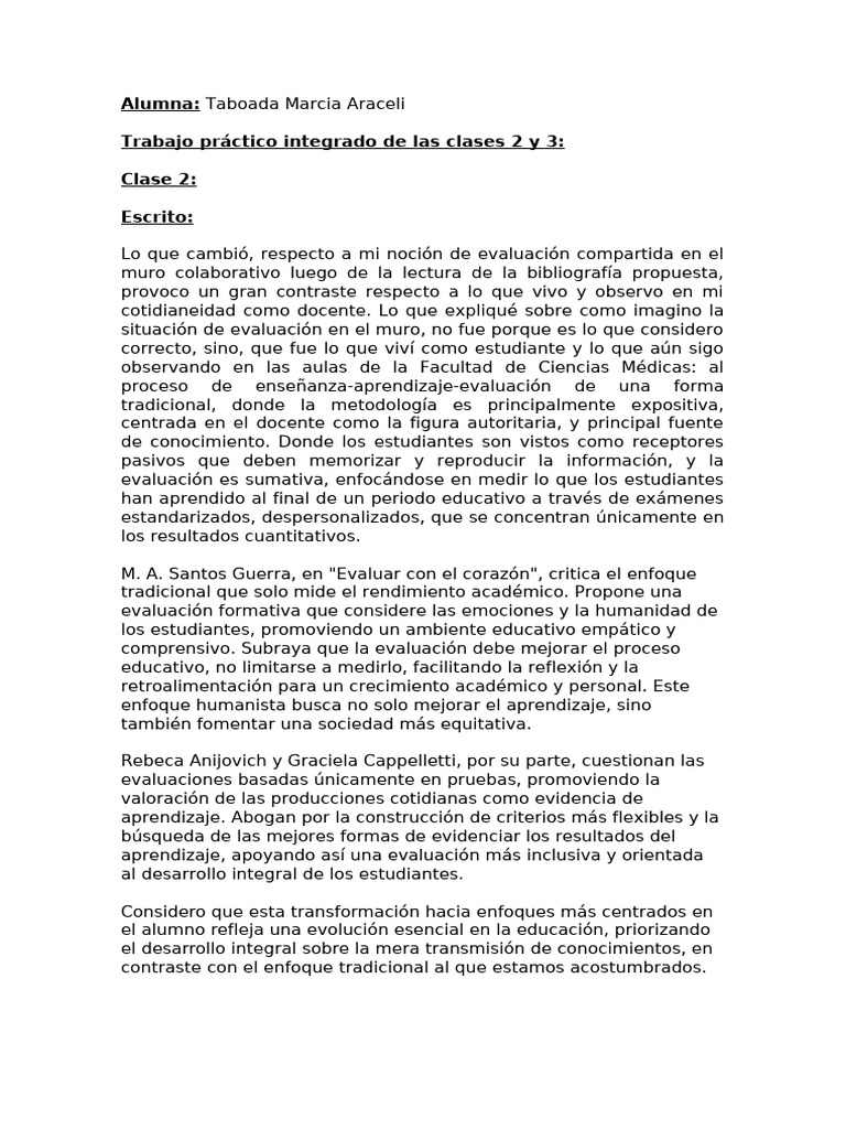 TP Clases 2-3. Taboada Marcia Araceli | PDF | Evaluación | Aprendizaje