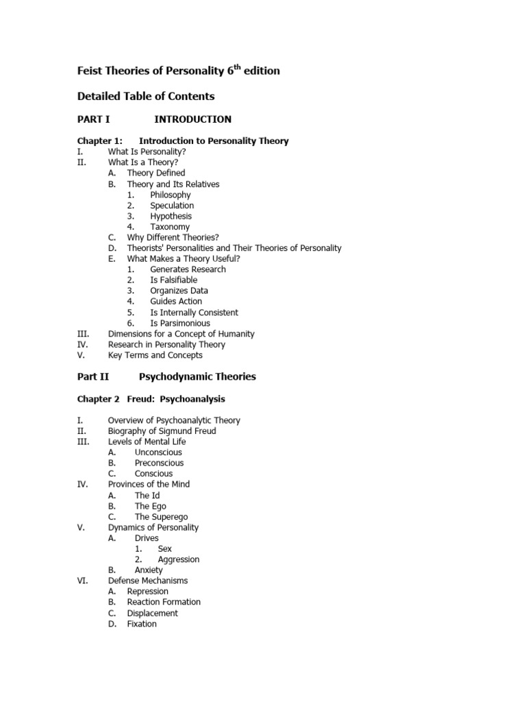 Feist's Theories of Personality Overview | PDF | Psychoanalysis | Self ...