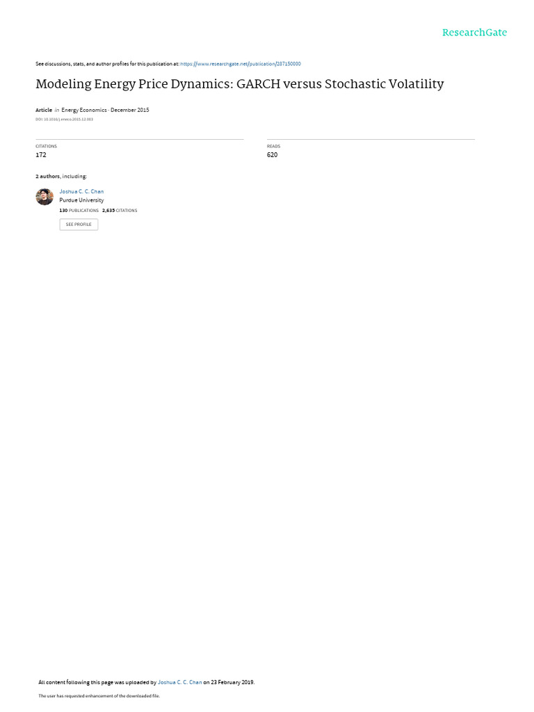 Modeling Energy Price Dynamics GARCH Versus Stocha | PDF | Estimator | Errors And Residuals