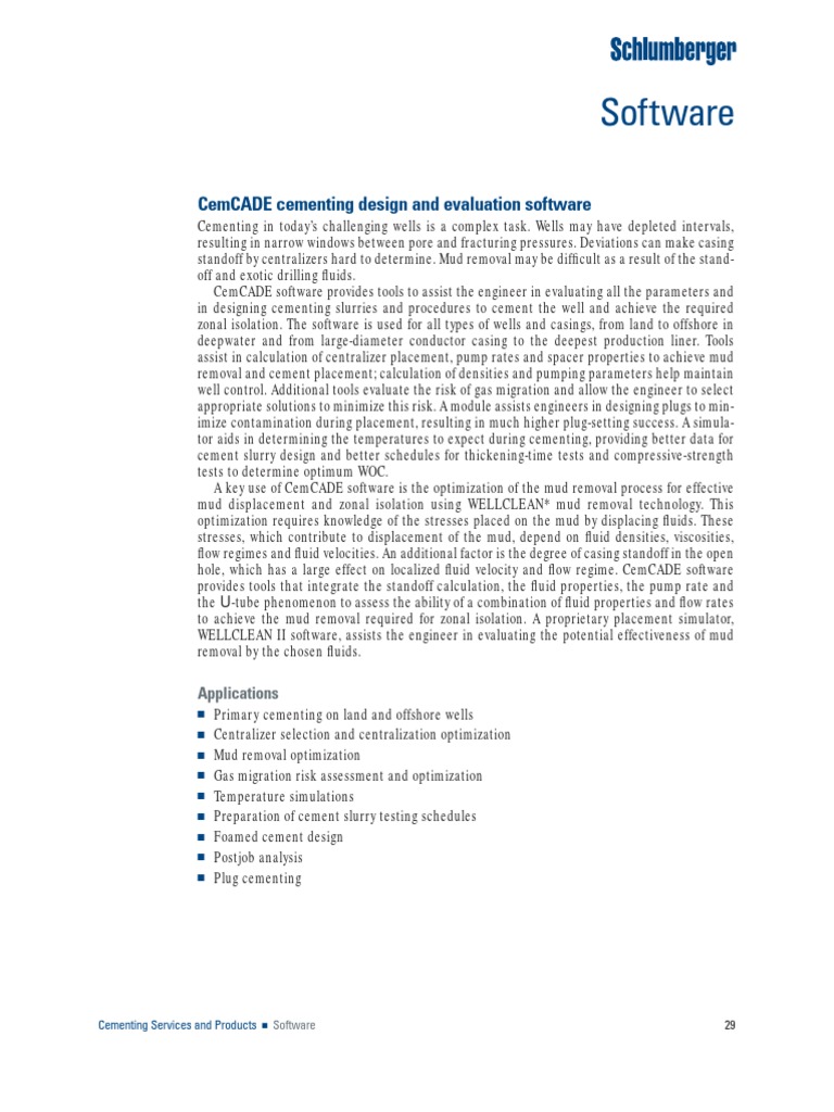 CemCADE: Advanced Cementing Software | PDF | Casing (Borehole) | Oil Well