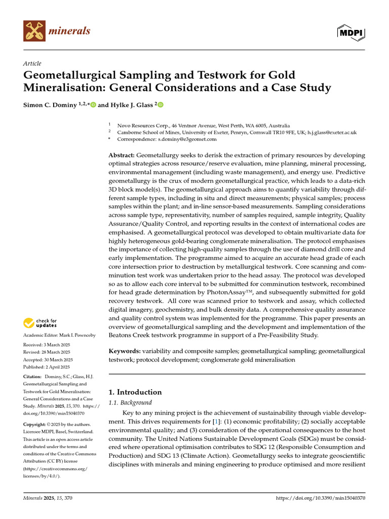 Minerals 15 00370 | PDF | Sampling (Statistics) | Assay