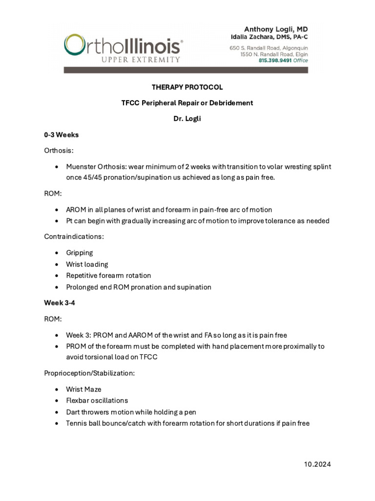 LOGLI TFCC Peripheral Repair or Debridement Protocol | PDF