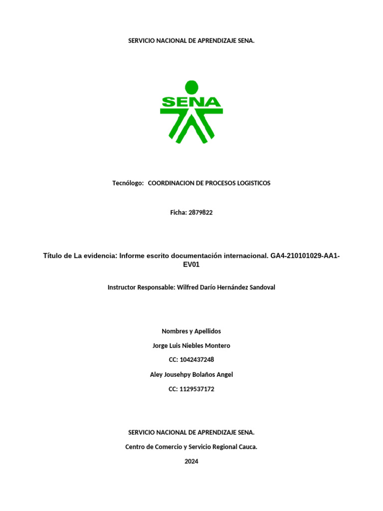 Informe Escrito Documentación Internacional. GA4-210101029-AA1-EV01. | PDF | aduana | Arancel