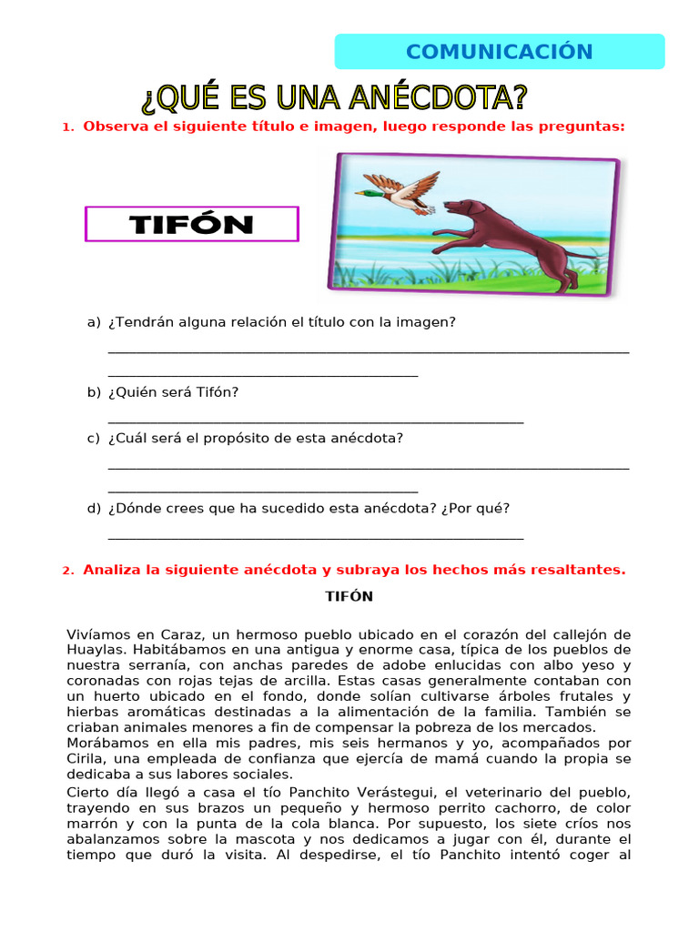 s1 - Ficha Comu - Leemos Una Anécdota - 5to | PDF