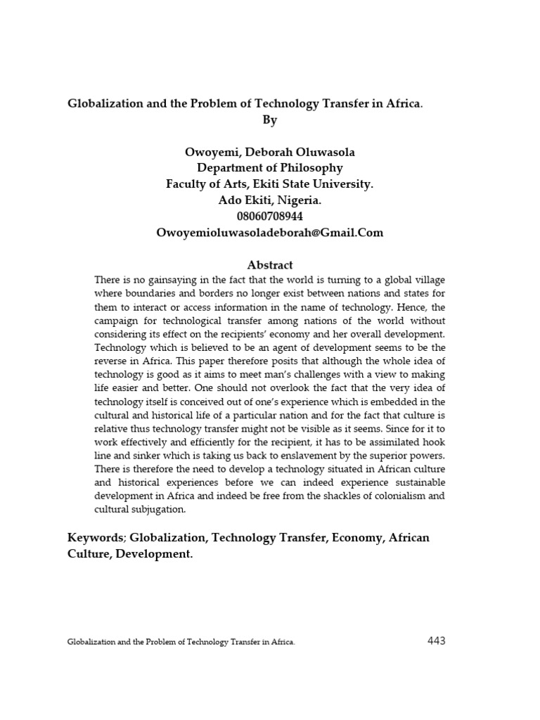 24 Globalization and The Problem of Technology Transfer in Africa | PDF ...
