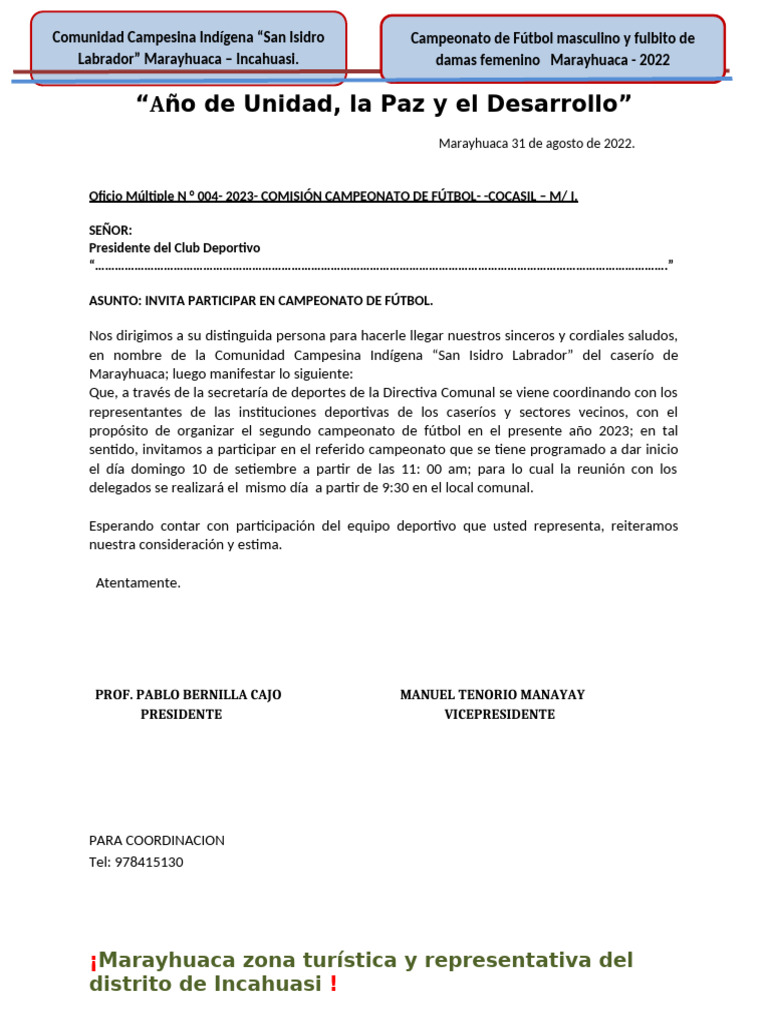 Oficio Campeonato 2023 | PDF