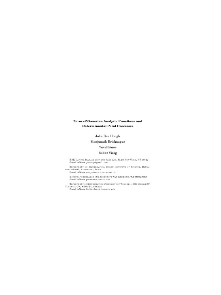 Zeros of Gaussian analytic functions and determinantal point processes Hough J.B. pdf download ...