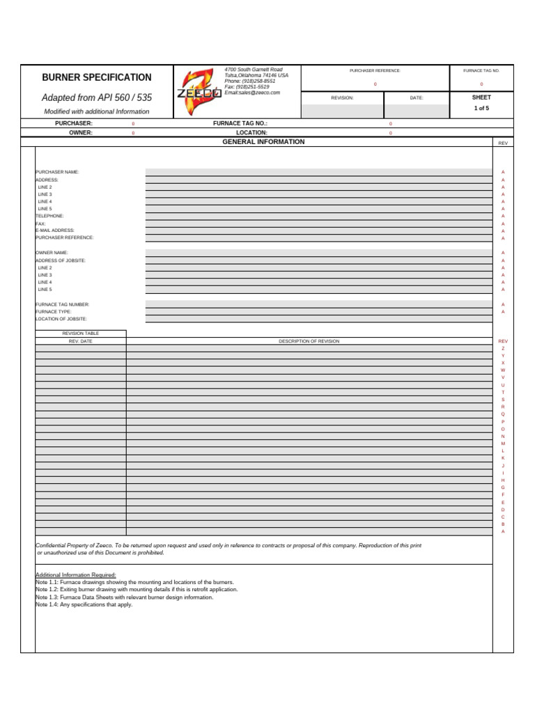 Zeeco Burner Specification Document | PDF | Gases | Chemical Process ...