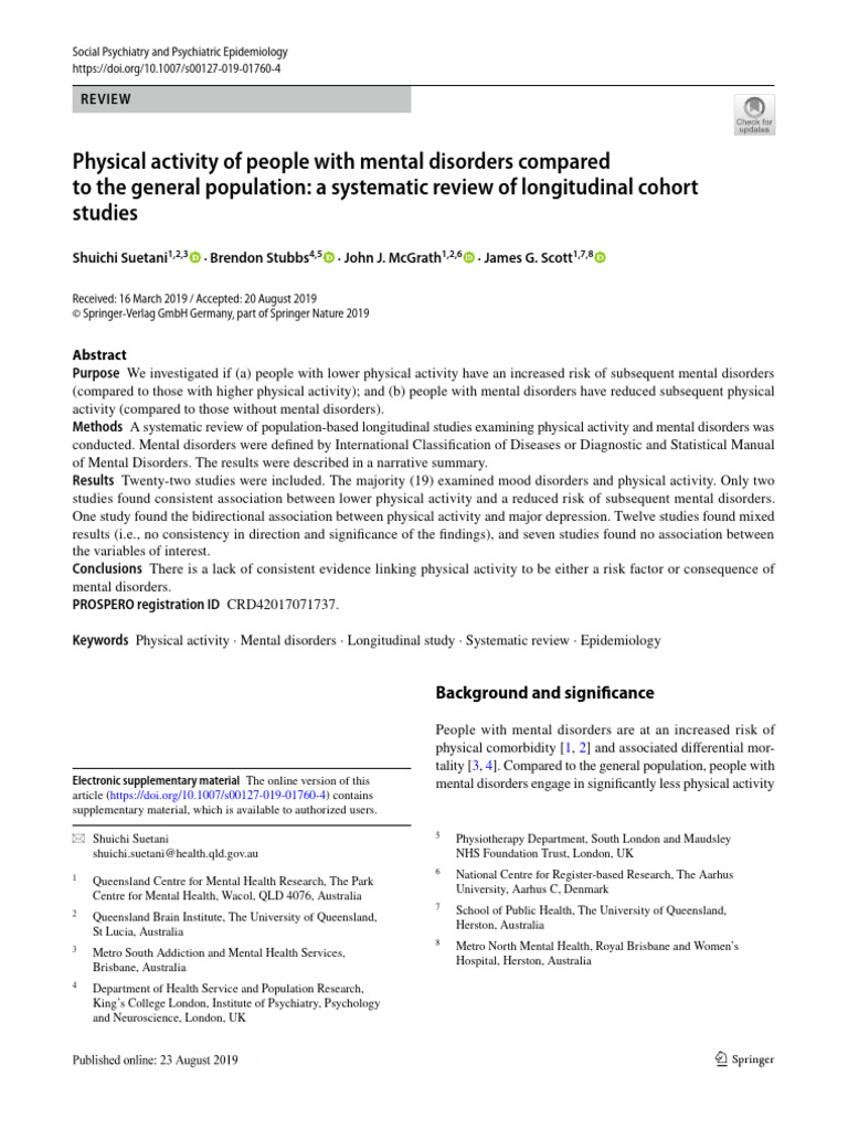Physical Activity and Mental Disorders Review | PDF | Mental Disorder ...
