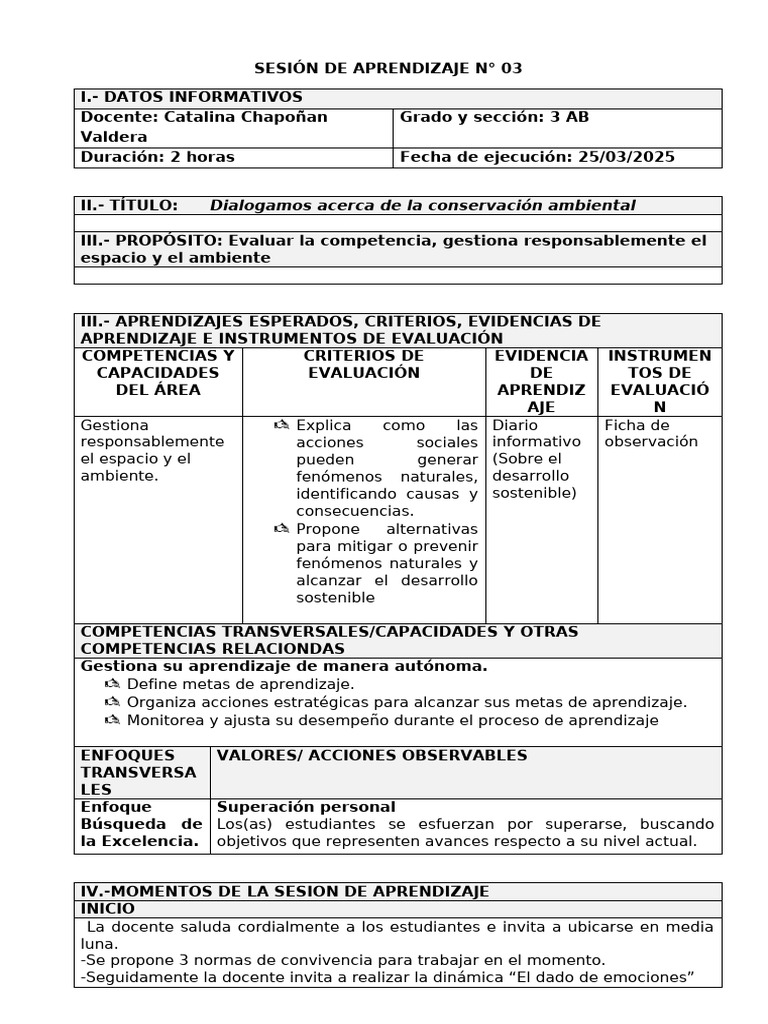 Sesión de Aprendizaje #03 - 3 Ab-Ccss-2025 | PDF | Sustentabilidad | Evaluación