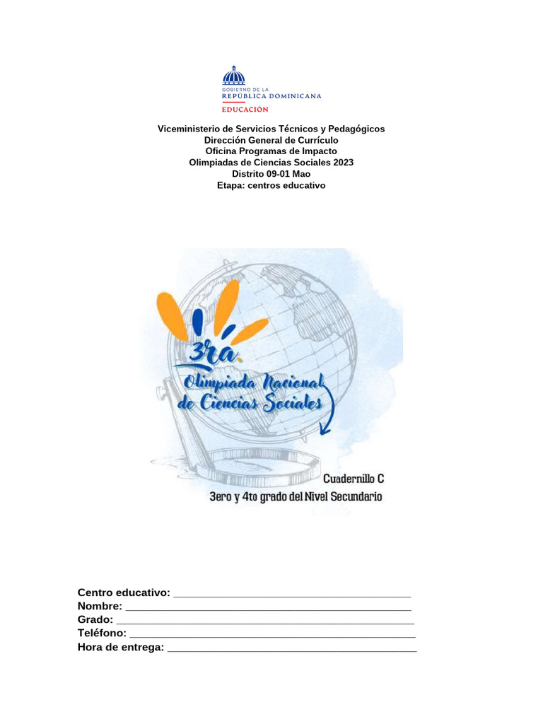 Cuadernillo C Olimpiadas Ciencias Sociales 2023 | PDF | Placas tectónicas | Tierra