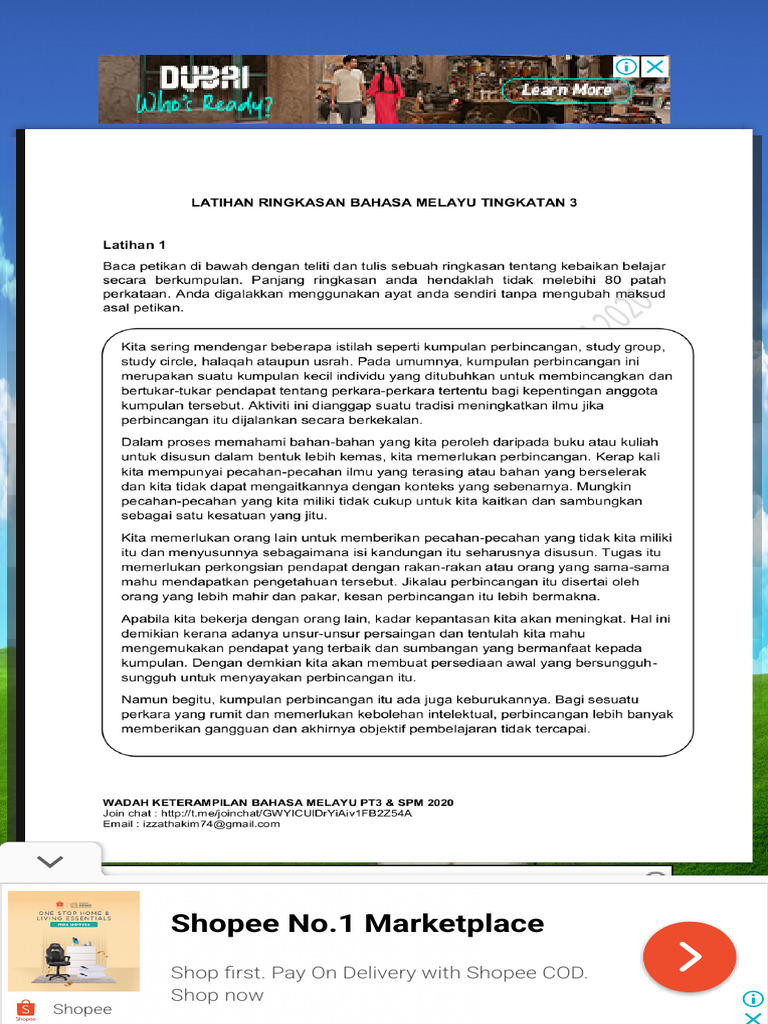 Latihan Ringkasan Bahasa Melayu Tingkatan 3 | PDF