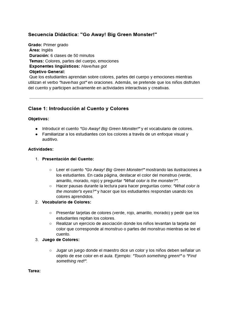 Go Away! Big Green Monster | PDF | Cognición
