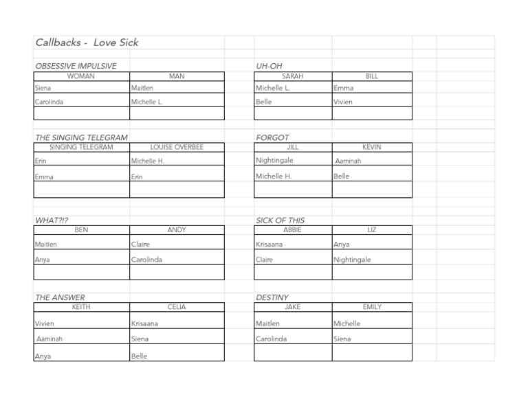 Callbacks - Love Sick | PDF