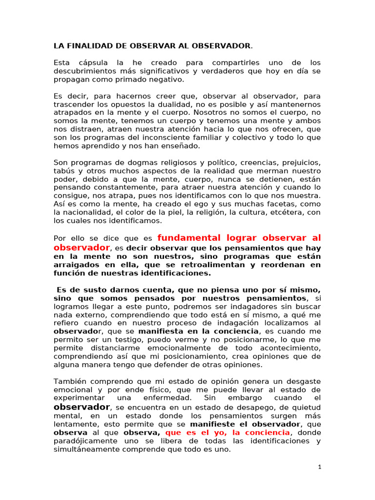 26.La Finalidad de Observar Al Observador | PDF | Mente | Experiencia