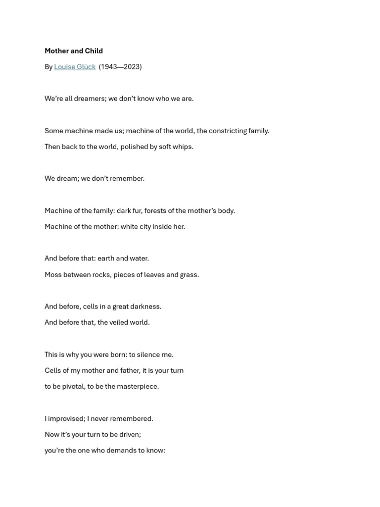 Louise Gluck Poem Questions and Writing Student | PDF | Poetry