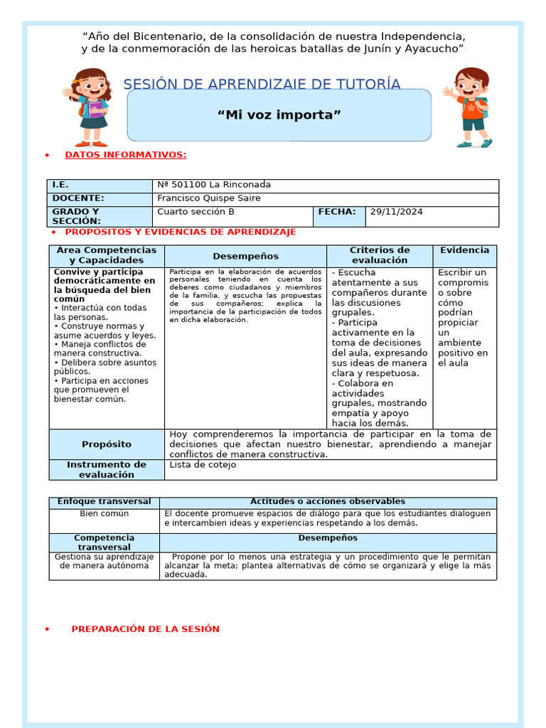 Sesion de Tutoría - Mi Voz Importa - Derecho A Ser Escuchado - e | PDF | Toma de decisiones ...