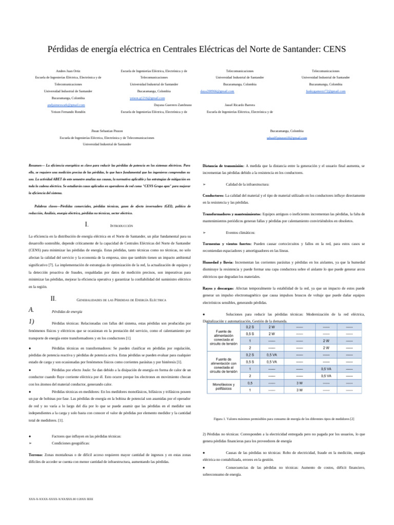 Pérdidas de Energía Eléctrica en Centrales Eléctricas Del Norte de Santander_ CENS (1) | PDF ...