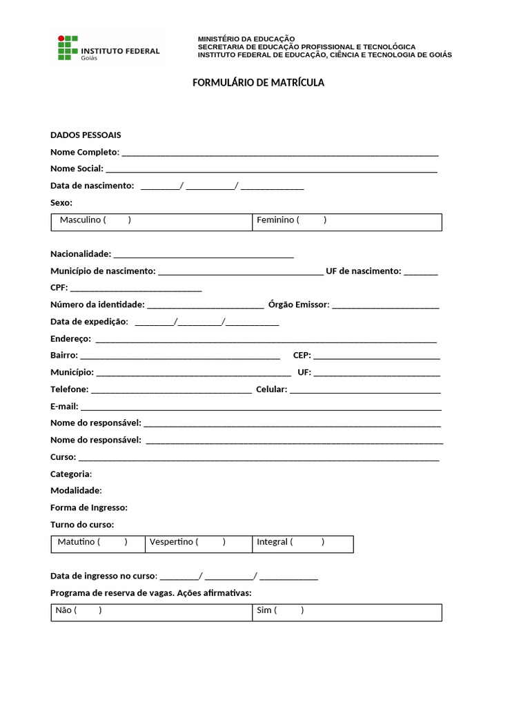 Formulario de Matricula | PDF