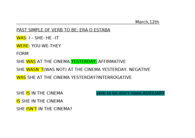 Past Simple of Verb "To Be" Guide | PDF