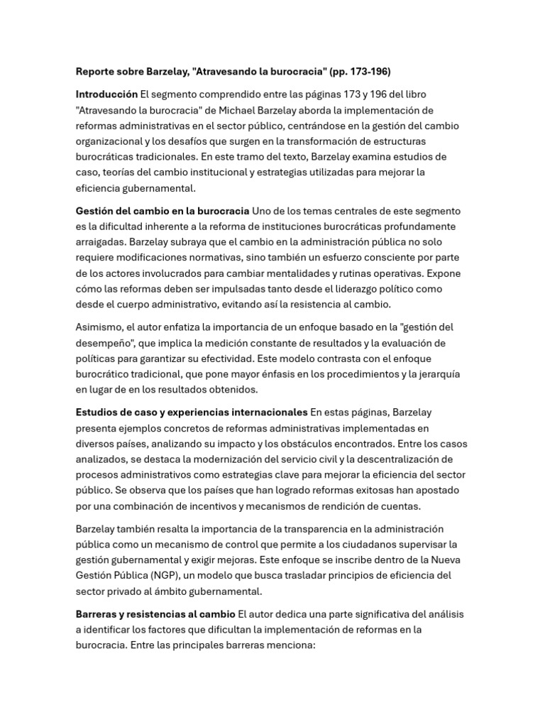 Reporte Barzelay | PDF | Burocracia | Administración Pública