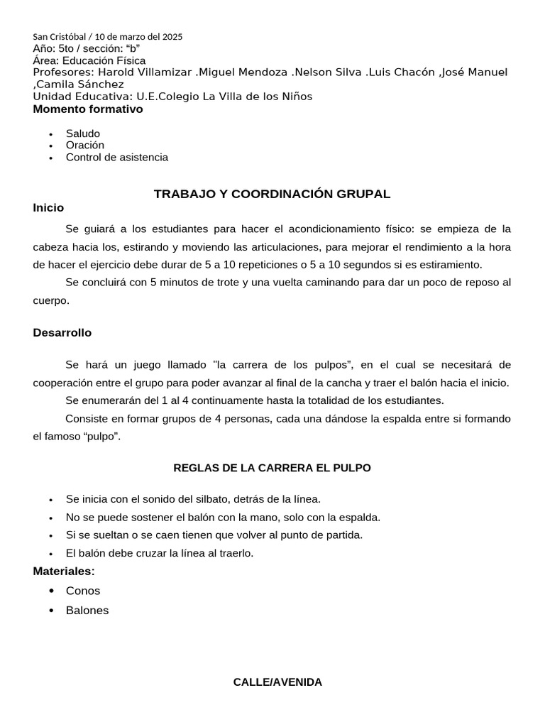 Clase de Educacion Fisica | PDF