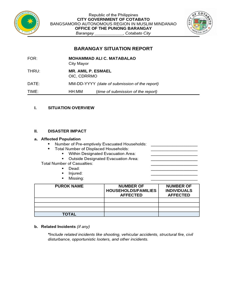 Cotabato City Barangay Situation Report | PDF | Vortices | Tropical ...