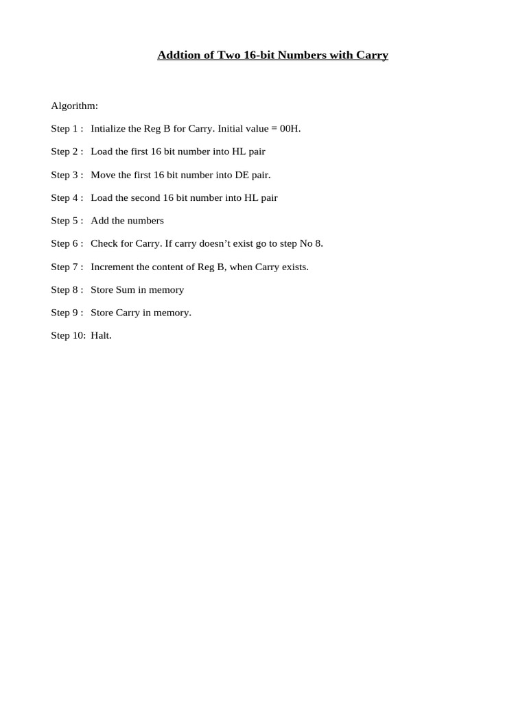 Addition of 2 - 16 - Bit Nos. | PDF