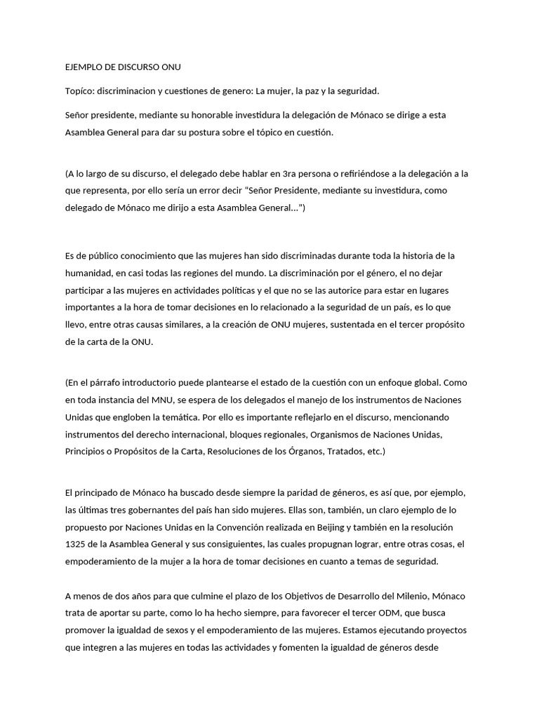 Ejemplo de Discurso Onu | PDF | Naciones Unidas | Relaciones internacionales