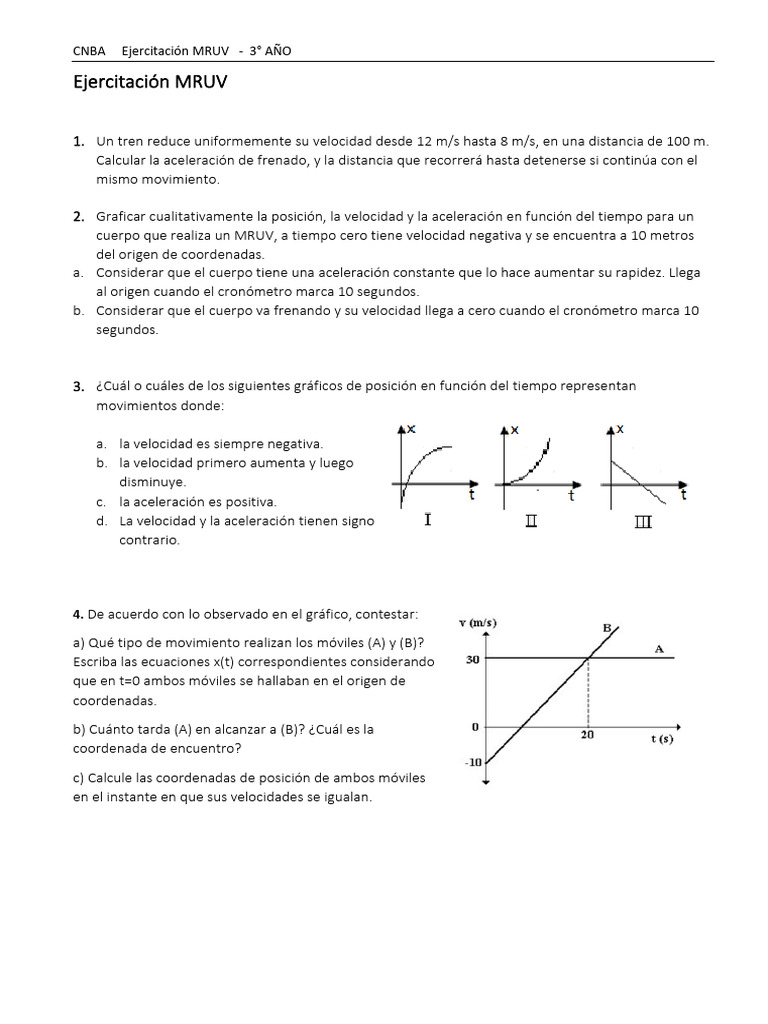 Ejercitación MRUV | PDF | Velocidad | Aceleración