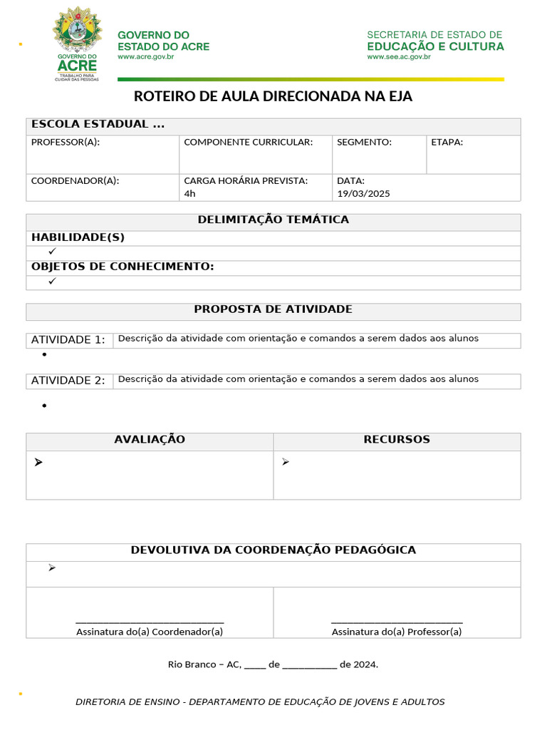 Modelo de Roteiro de Aula Direcionada | PDF