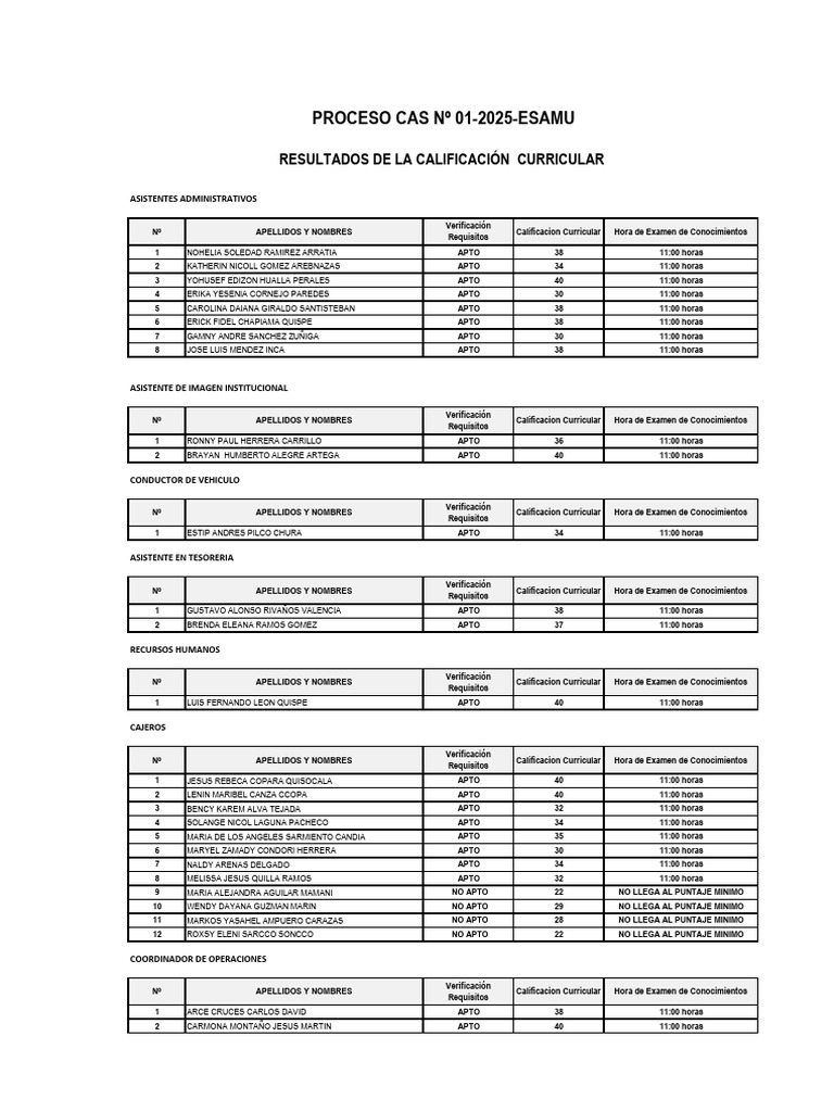 Verificacion de Curriculum Cas #01 2025 Esamu | PDF