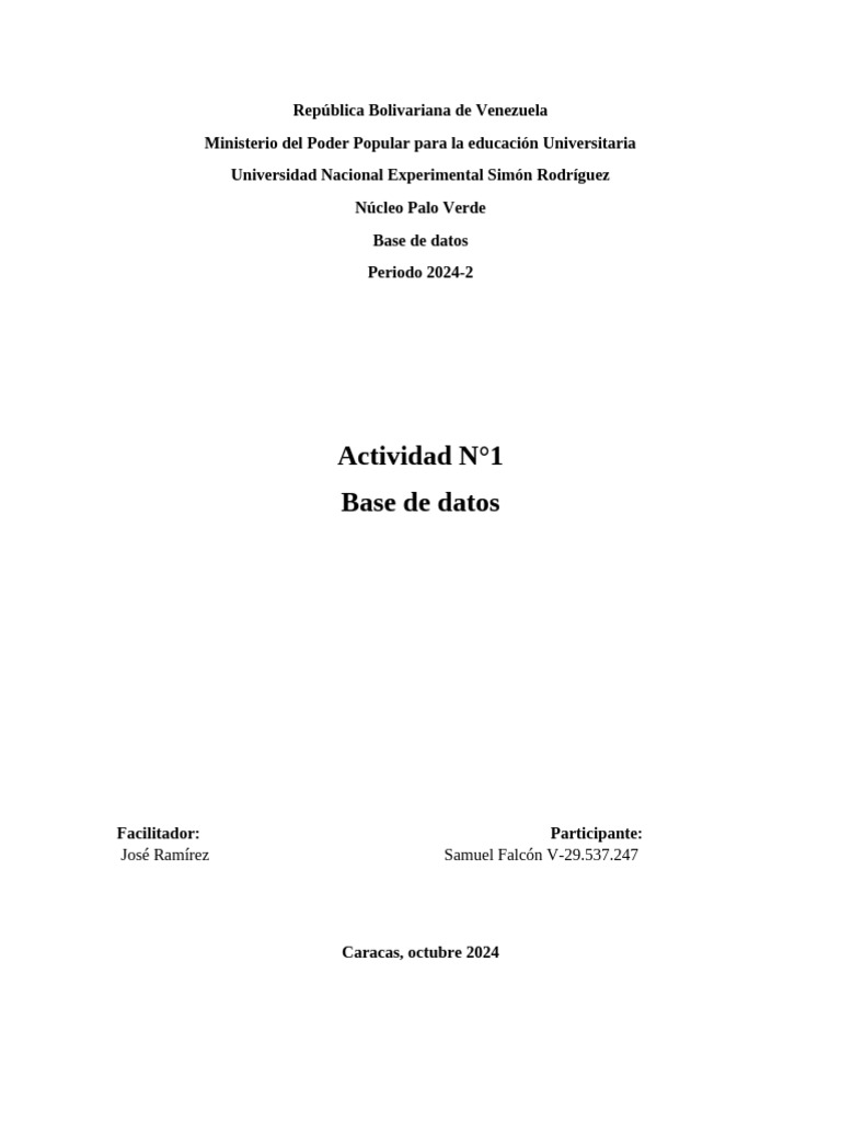 1er Trabajo Base de Datos 2024-2 | PDF | Bases de datos | No Sql