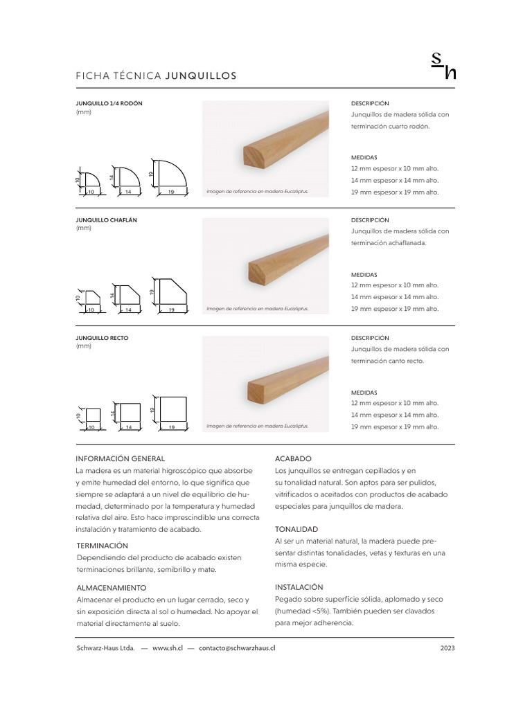 Junquillos de Madera: Medidas y Acabados | PDF | Madera