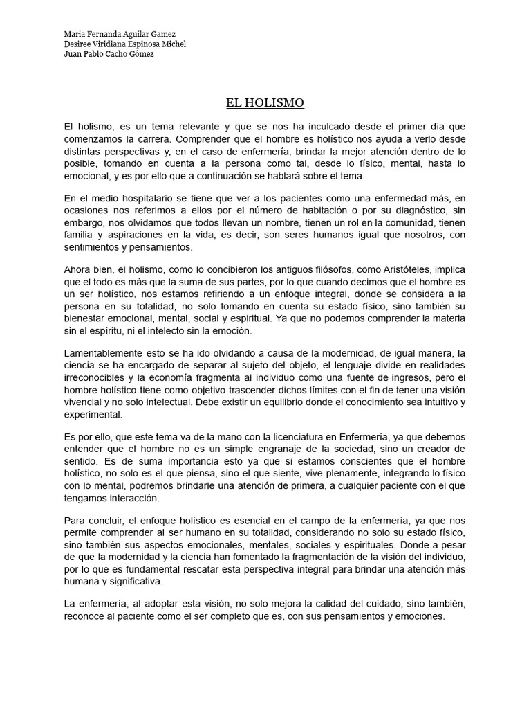 El Holismo en El Área de Salud | PDF | Holismo | Mente