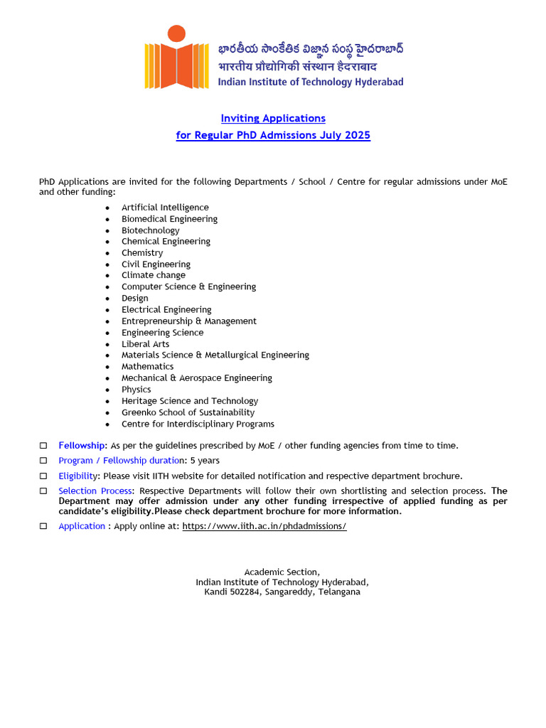 Regular PHD Admission JULY 2025 | PDF