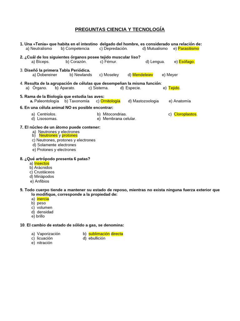 Preguntas de Ciencia y Tecnología | PDF