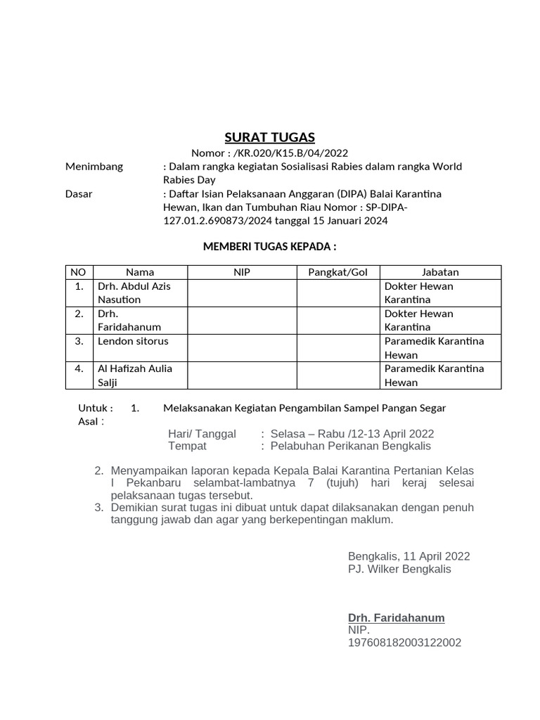 Surat Tugas Sosialisasi Rabies 2022 | PDF