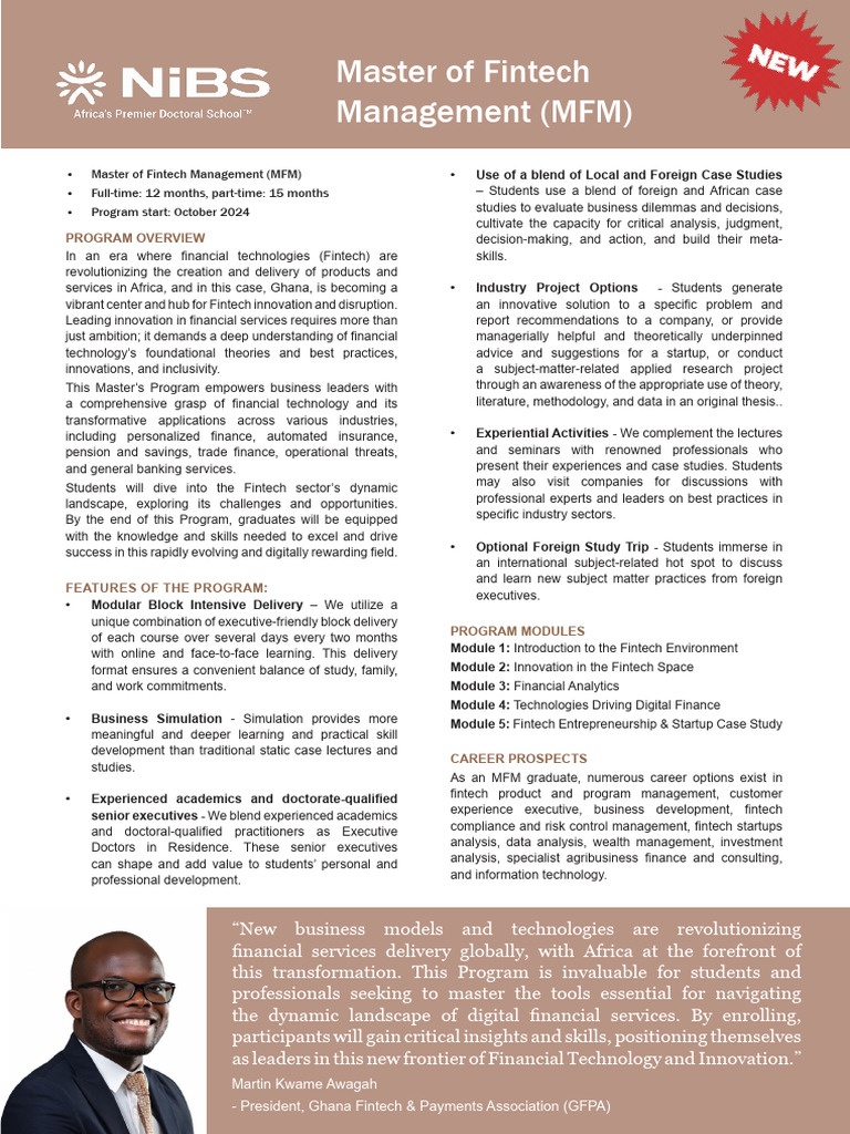 Master of Fintech Management Program | PDF | Academic Degree | Startup ...