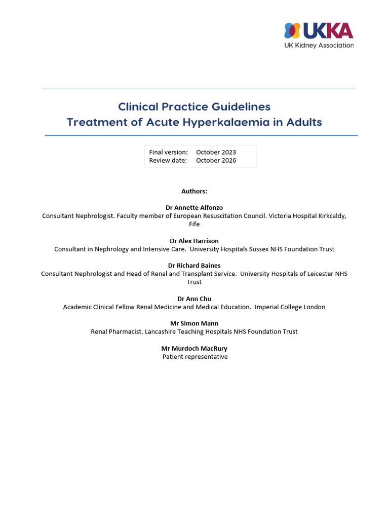 Final Version - Ukka Clinical Practice Guideline - Management of Hyperkalaemia in Adults ...