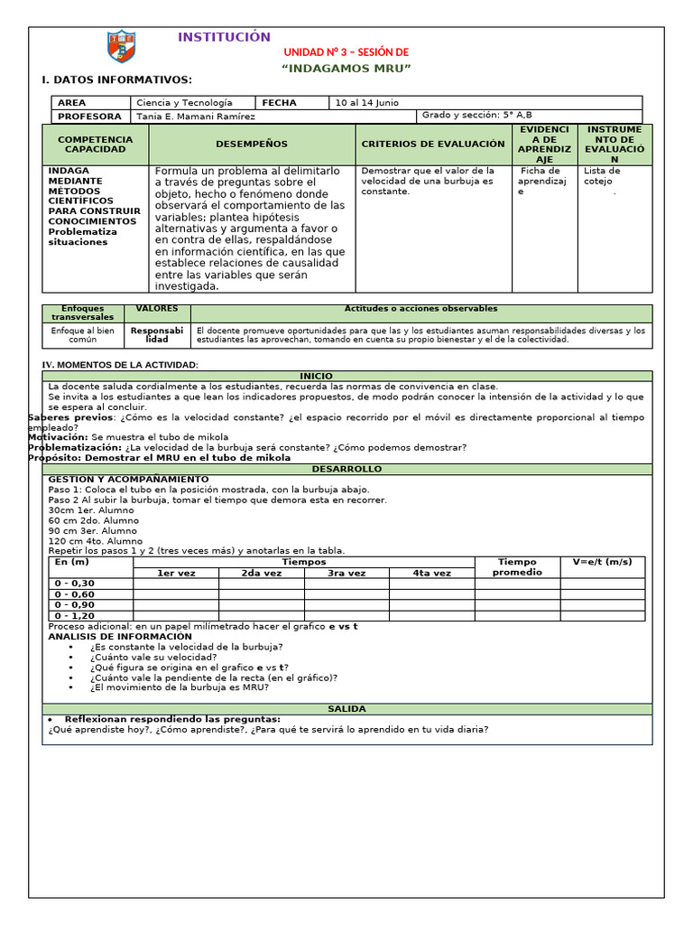 Indagamos El MRU Utilizando El Tubo de Mikola | PDF | Cognición