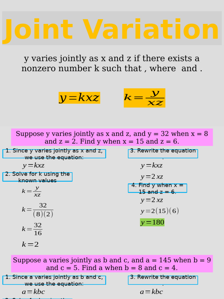 Joint Variation Concepts for Class 10 | PDF | Mathematics ...