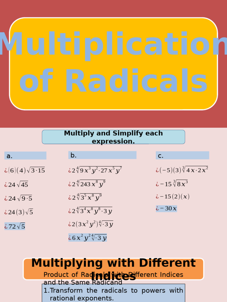 Multiplication and Division of Radicals | PDF | Multiplication ...