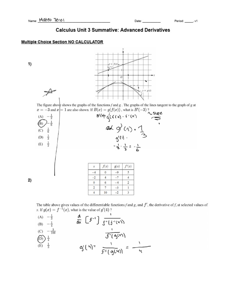 Calculus Practice Summative - Unit 3 | PDF